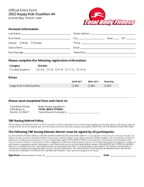Fillable Online Official Entry Form 2022 Happy Kids Duathlon #4 Fax ...