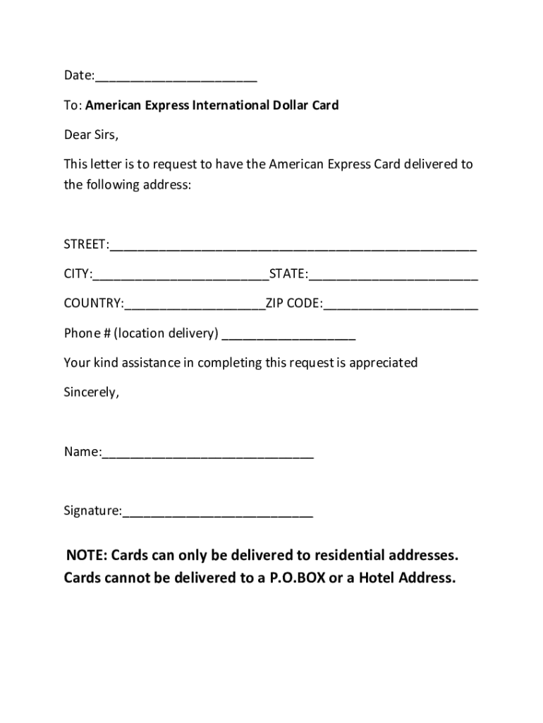 Fillable Online American Express International Dollar Card - Apply ...