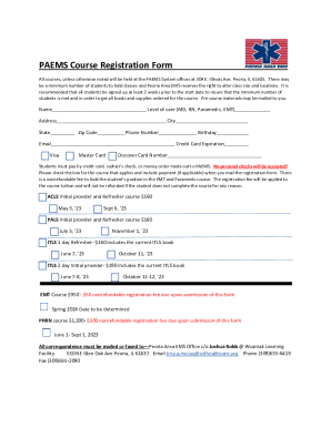 Fillable Online PAEMS Course Registration FormPeoria Area EMS Fax Email Print - pdfFiller