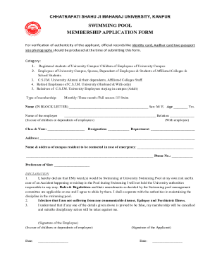 Fillable Online Swimming Pool Application Form Employee Fax Email Print ...