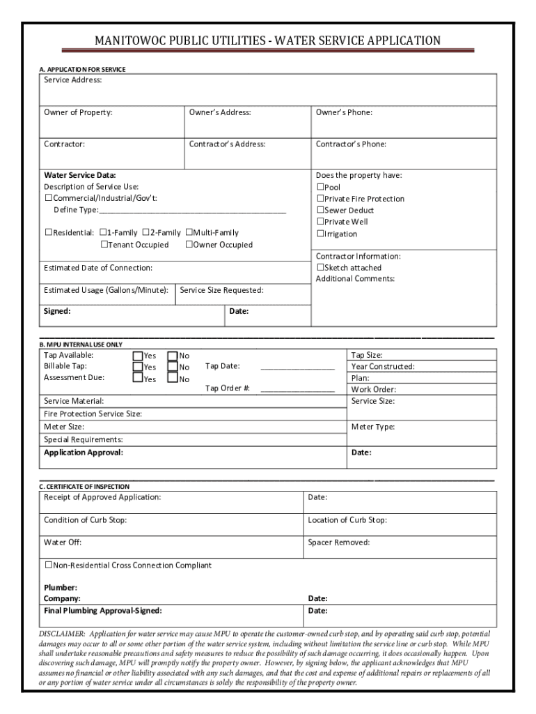 Fillable Online WATER SERVICE REQUEST Fax Email Print - pdfFiller