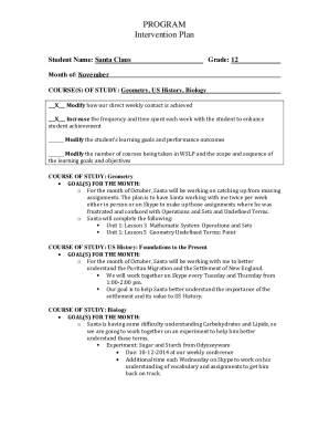 Fillable Online Sample Intervention Plan Fax Email Print - pdfFiller