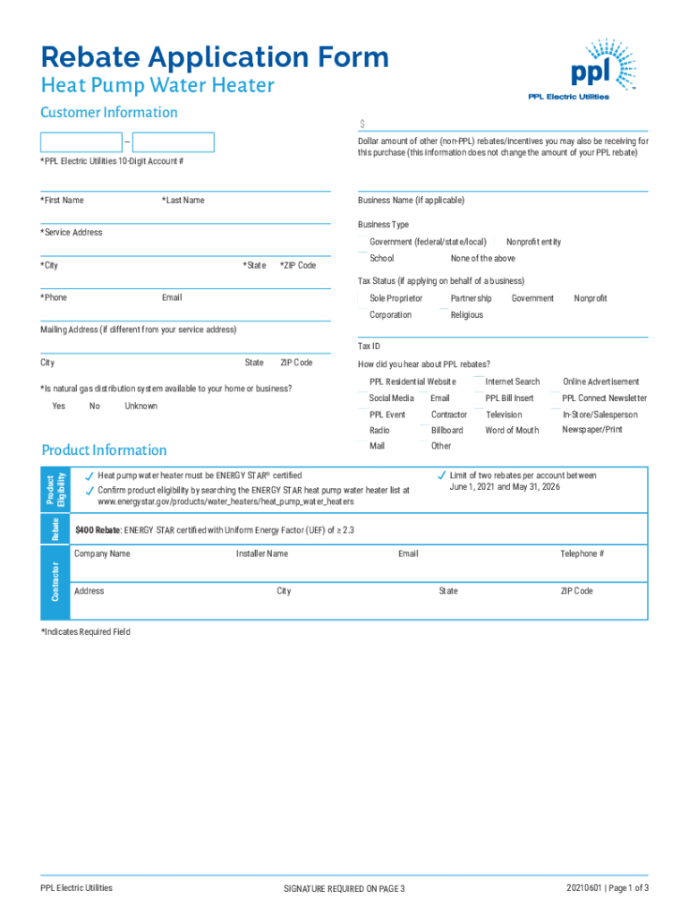 Fillable Online Heat Pump Water Heater Rebate Form Fax Email Print ...