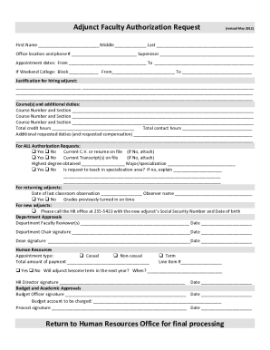 Fillable Online Adjunct Faculty Authorization Request Fax Email Print ...