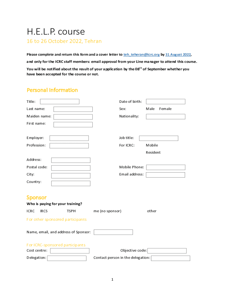 Fillable Online blogs icrc H.E.L.P. Course - HEALTH EMERGENCIES IN LARGE ... Fax Email Print ...