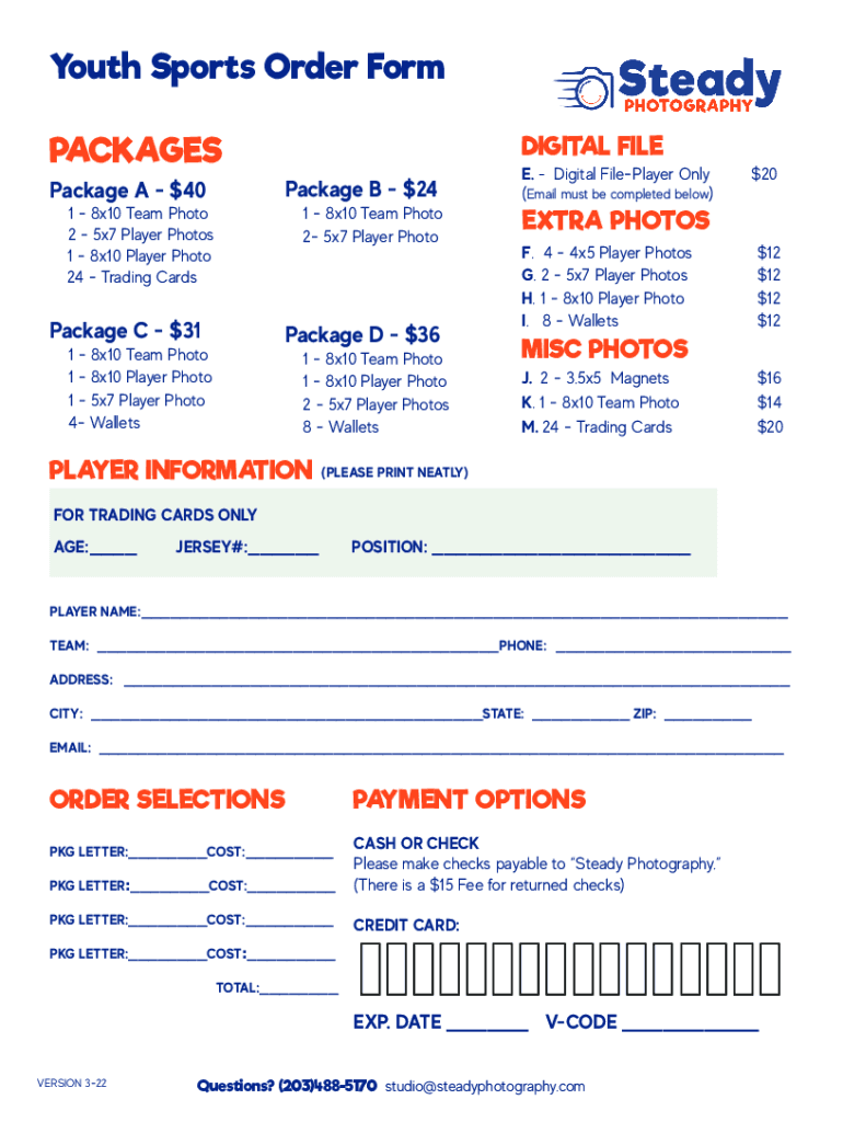 Fillable Online Youth Sports Order Form - PACKAGES - cloudfront.net Fax ...