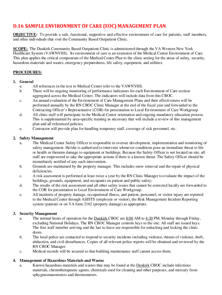 Fillable Online D.16 SAMPLE ENVIRONMENT OF CARE (EOC) ... Fax Email ...