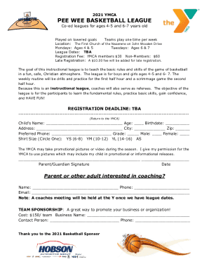 Fillable Online PEE WEE BASKETBALL LEAGUE Fax Email Print - pdfFiller