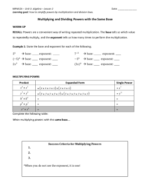 Fillable Online Multiplying and Dividing Powers with the Same Base Fax ...