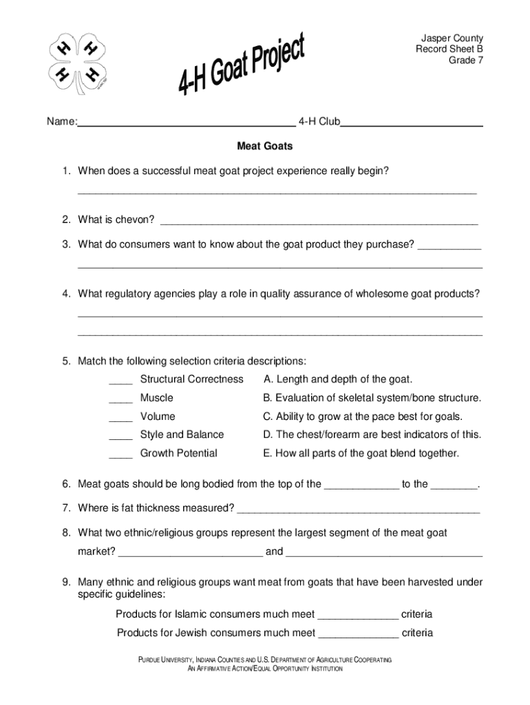 Fillable Online extension purdue 4-H Animal Science Web Series: Meat ...