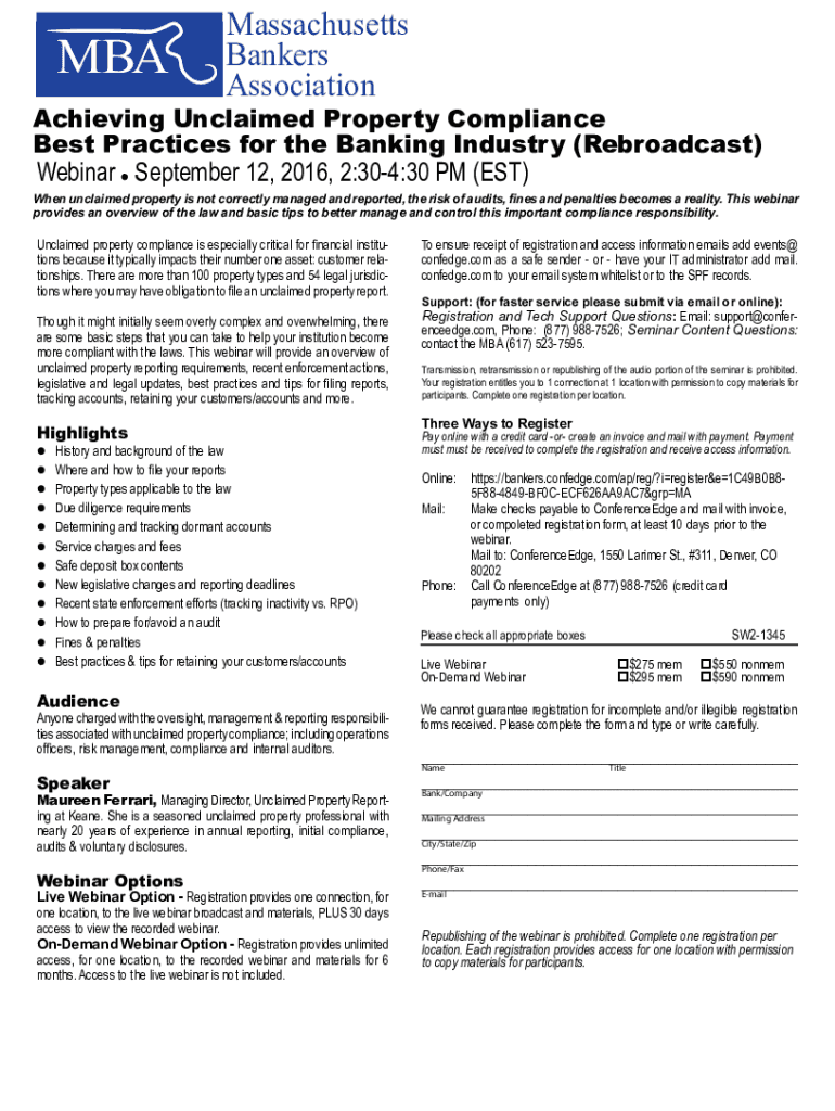 Fillable Online Achieving Unclaimed Property Compliance Best Practices ...