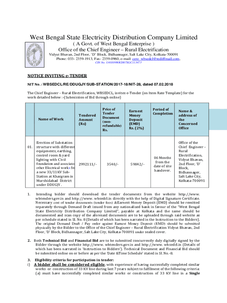 Fillable Online est Bengal State Electricity Distribution Co. Ltd. Fax ...