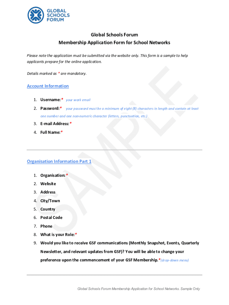 Fillable Online Global Schools Forum Membership Application Form for ...
