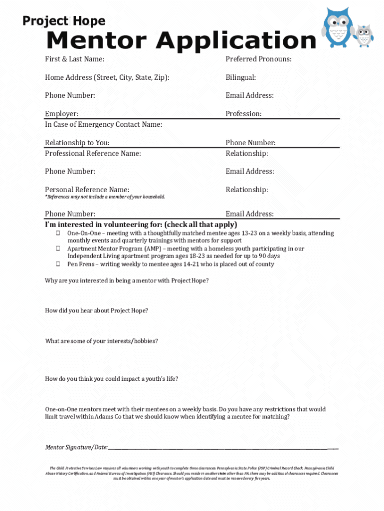 Fillable Online Project Hope for the HomelessTo be a solution in ...