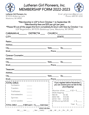 Fillable Online Lutheran Girl Pioneers, Inc. MEMBERSHIP FORM 2021-2022 Fax Email Print - pdfFiller