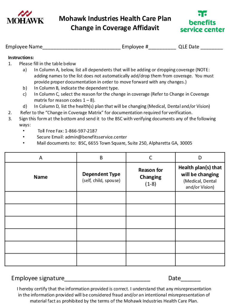 Fillable Online Affidavit Health Insurance Of Spouse Fax Email Print ...