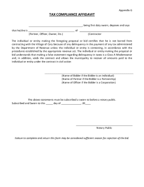 Fillable Online Appendix G - Tax Compliance Affidavit Fax Email Print - pdfFiller