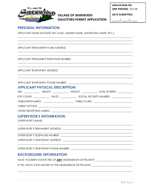Fillable Online village of sherwood solicitors permit application Fax Email Print - pdfFiller