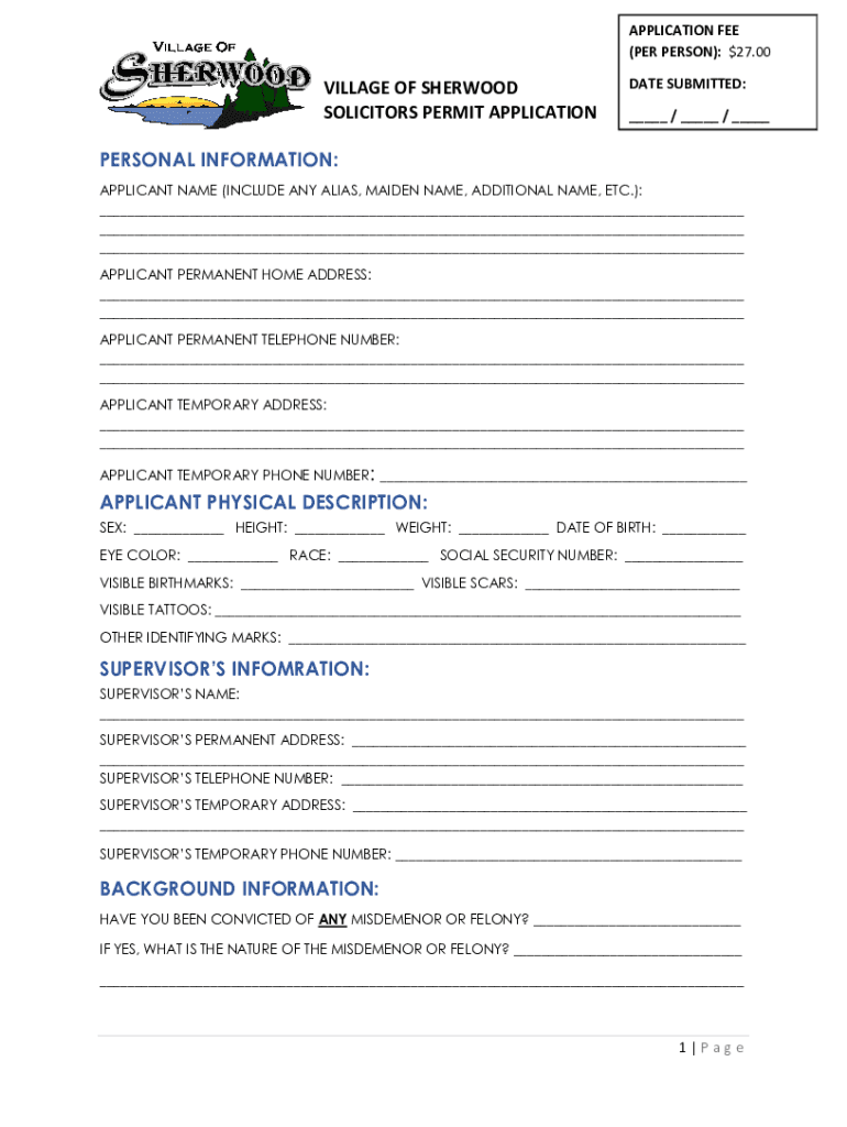 Fillable Online village of sherwood solicitors permit application Fax ...