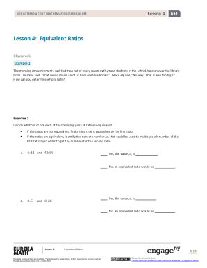 Fillable Online Engage NY // Eureka Math Grade 6 Module 1 Lesson 4 ...