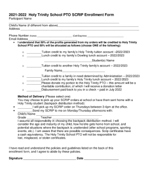 Fillable Online 2021-2022 Holy Trinity School PTO SCRIP Enrollment Form Fax Email Print - pdfFiller