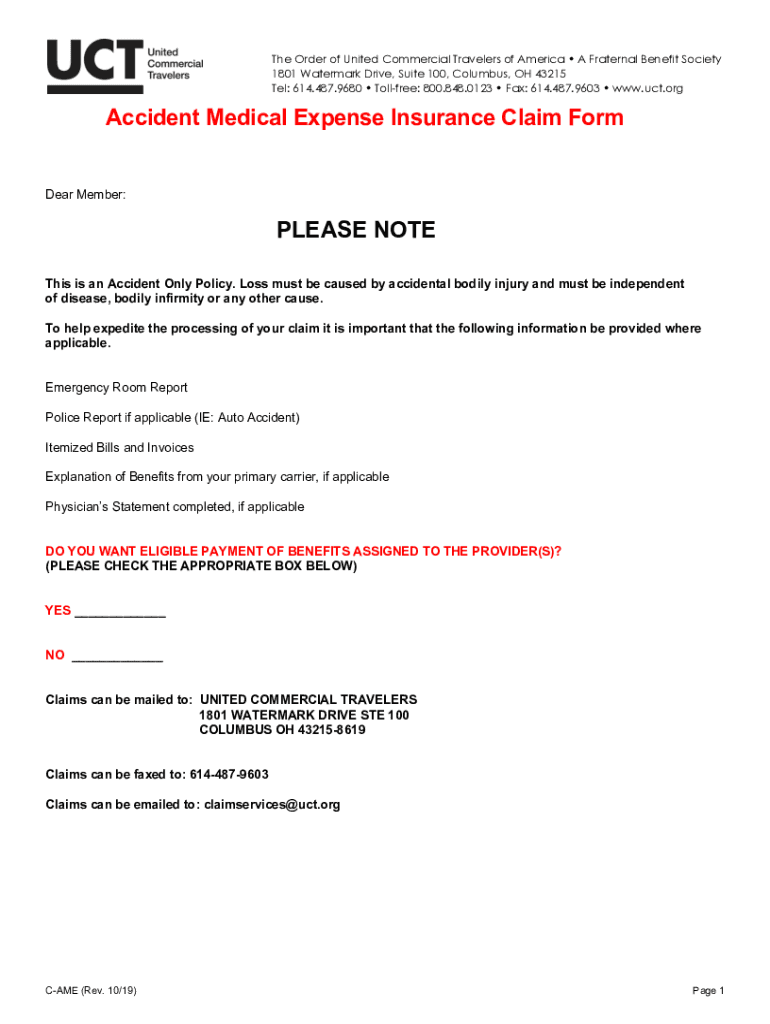 Fillable Online Accident Medical Expense Insurance Claim Form Fax Email ...