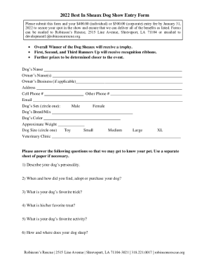 Fillable Online Dog Entry Form 1 Fax Email Print - pdfFiller