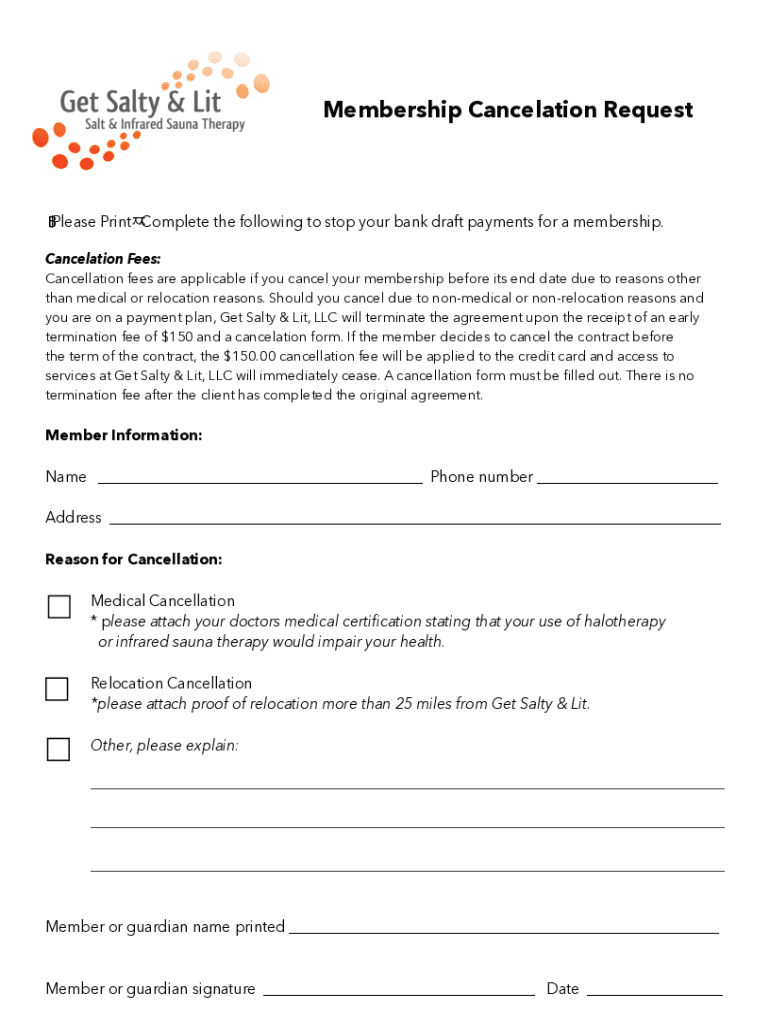 Fillable Online Membership Cancelation Request Fax Email Print - pdfFiller