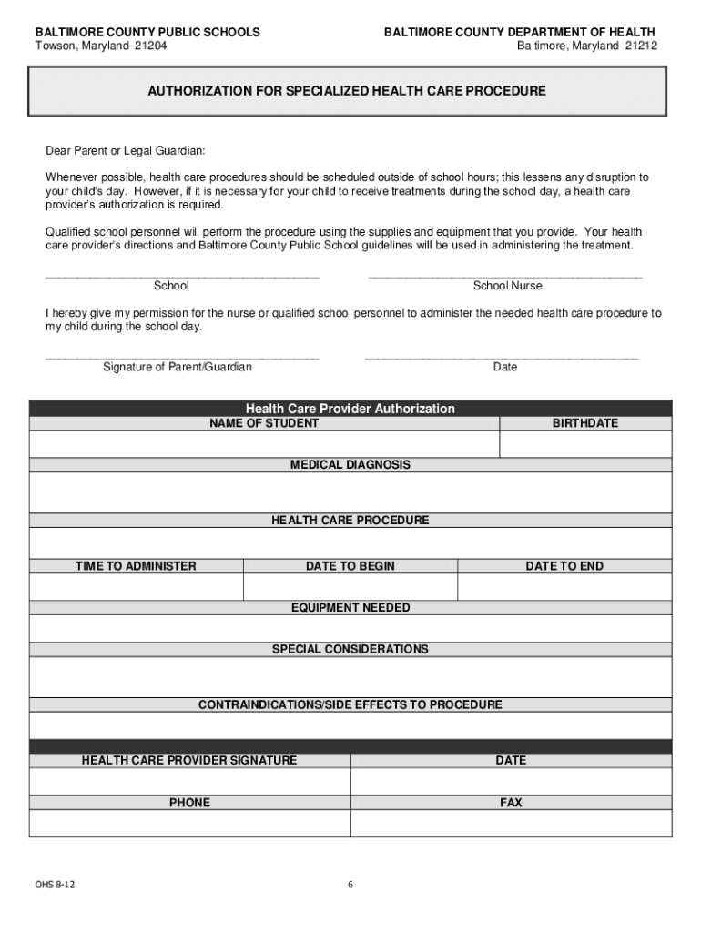 Fillable Online authorization for specialized health care procedure Fax ...