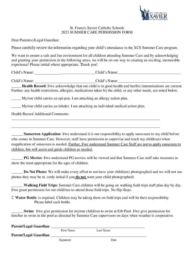 Fillable Online Summer Care Permission Form Fax Email Print - pdfFiller