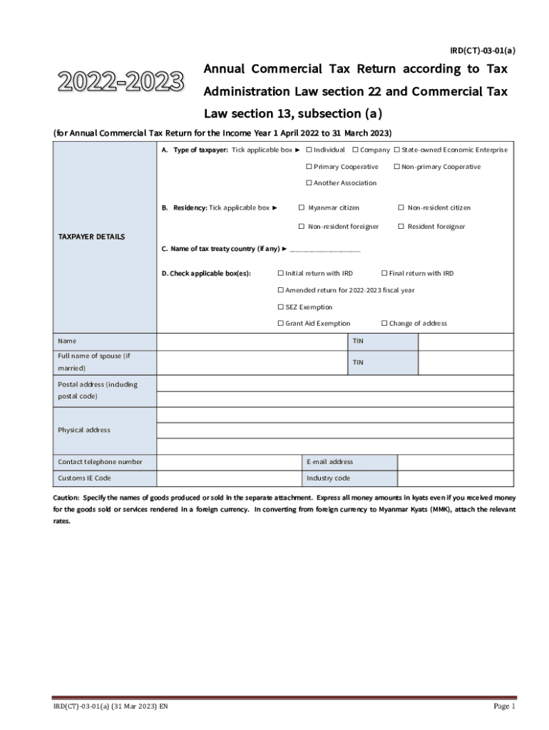Fillable Online Annual Commercial Tax Return according to ... Fax Email ...