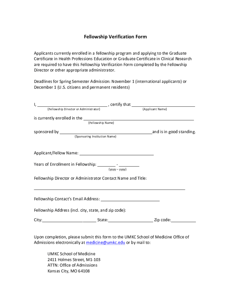 Fillable Online med umkc Fellowship Verification Form Fax Email Print ...