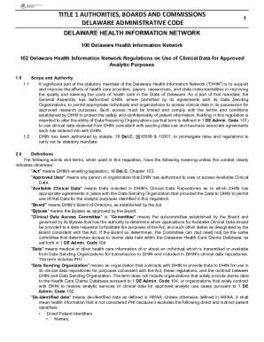Fillable Online regulations delaware 100 Delaware Health Information ...