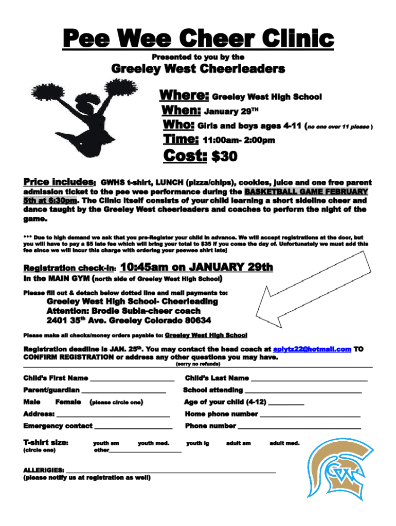 Fillable Online GWHS Pee Wee Cheer ClinicGreeley-Evans Weld County ...