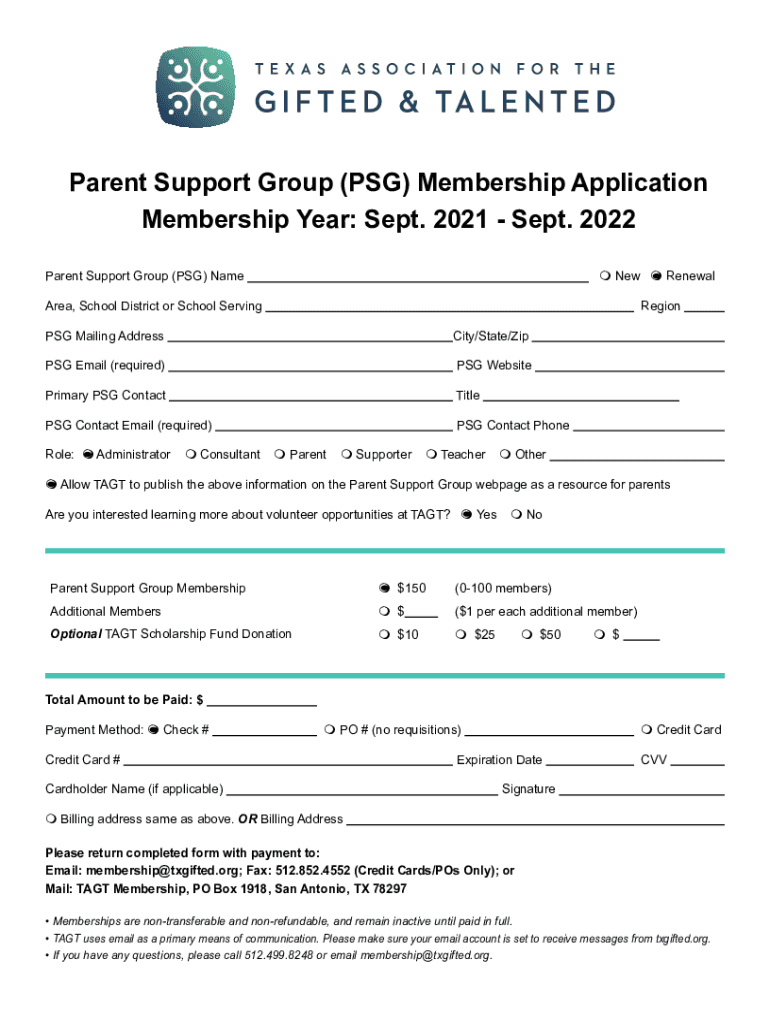 Fillable Online Parent Support Group (PSG) Application Form Fax Email ...