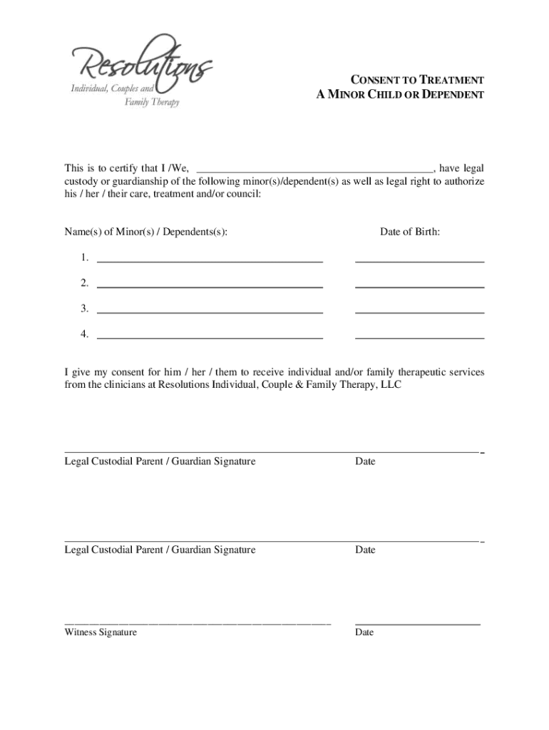 Fillable Online Resolutions Consent for Treatment of Minor Fax Email ...