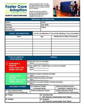 Fillable Online Forms - Respite, Inc Fax Email Print - pdfFiller