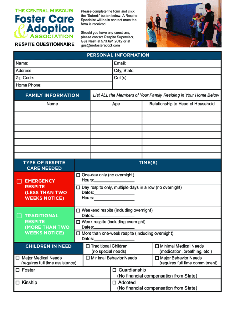 Fillable Online Forms - Respite, Inc Fax Email Print - pdfFiller