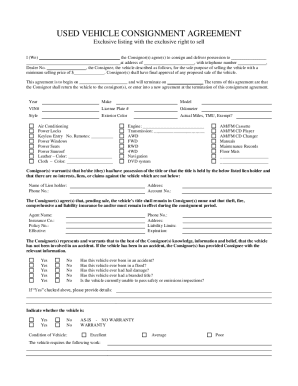 Fillable Online Vehicle Consignment Agreement. Consignment Forms Fax ...