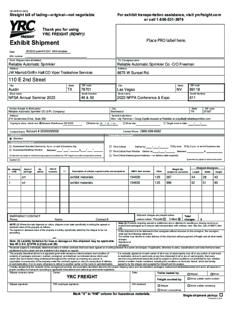 Fillable Online Yrc bill of lading form: Fill out & sign online Fax Email Print - pdfFiller