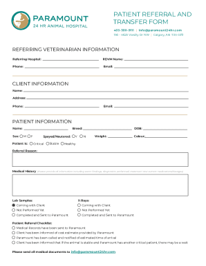Fillable Online PATIENT REFERRAL AND TRANSFER FORM Fax Email Print - pdfFiller