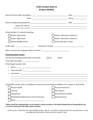 Fillable Online Student Referral Form Example 1 Fax Email Print - pdfFiller