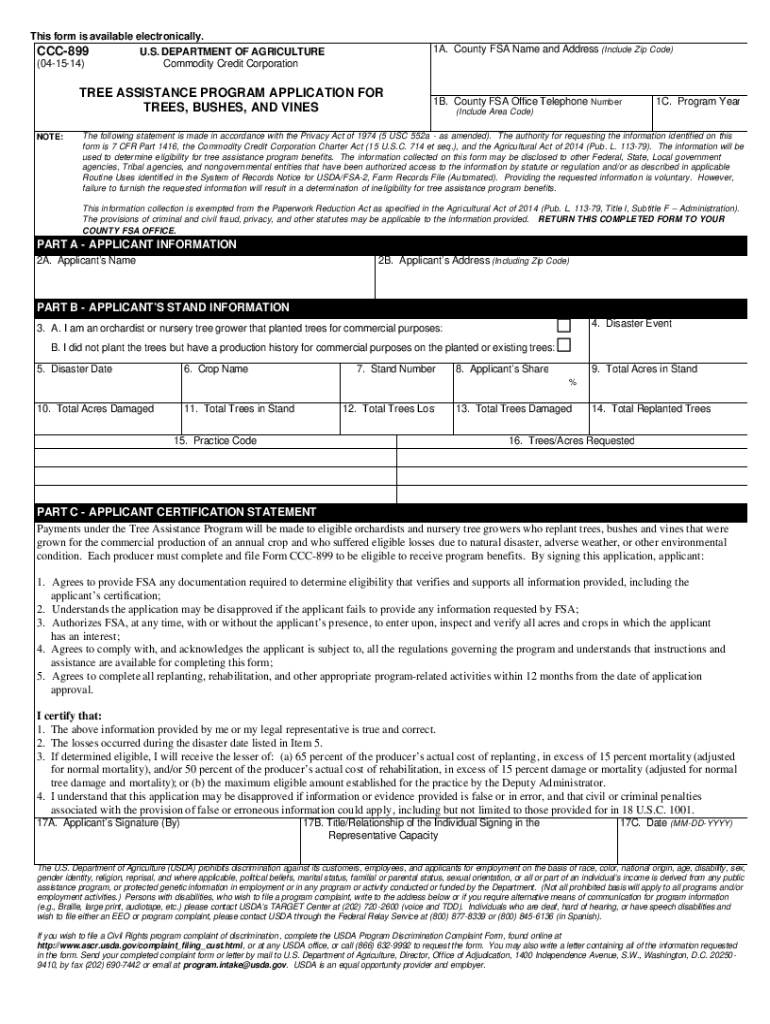 Fillable Online CCC-899 TREE ASSISTANCE PROGRAM APPLICATION ... Fax ...