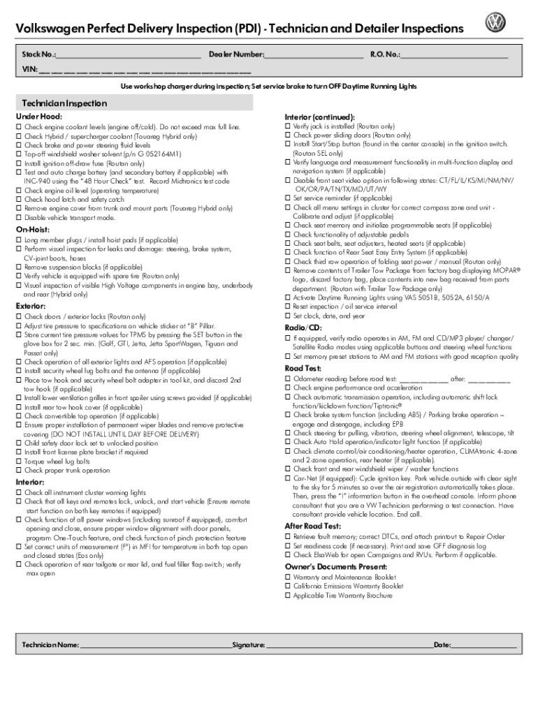 Fillable Online 2017 Camaro Pre-Delivery Inspection Form Fax Email ...