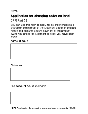 Fillable Online Form N379: Apply for a charging order on land Fax Email ...