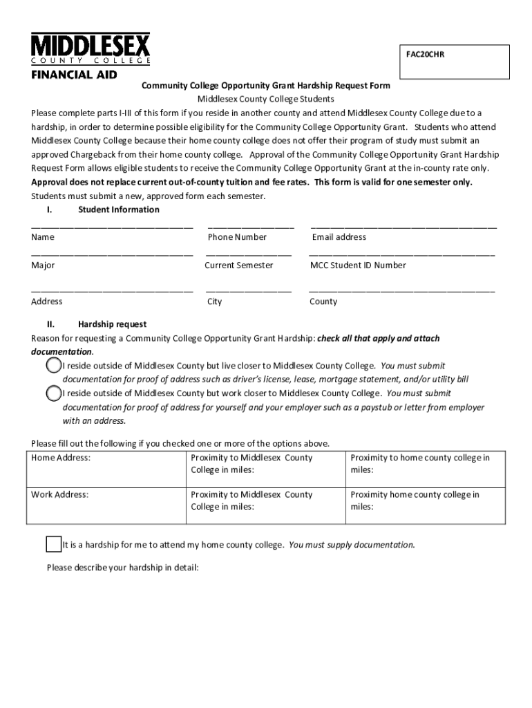 Fillable Online Community College Opportunity Grant Hardship Request ... Fax Email Print - pdfFiller