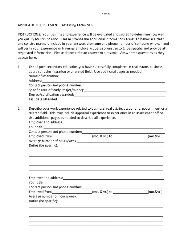 Fillable Online APPLICATION SUPPLEMENT Fax Email Print - pdfFiller