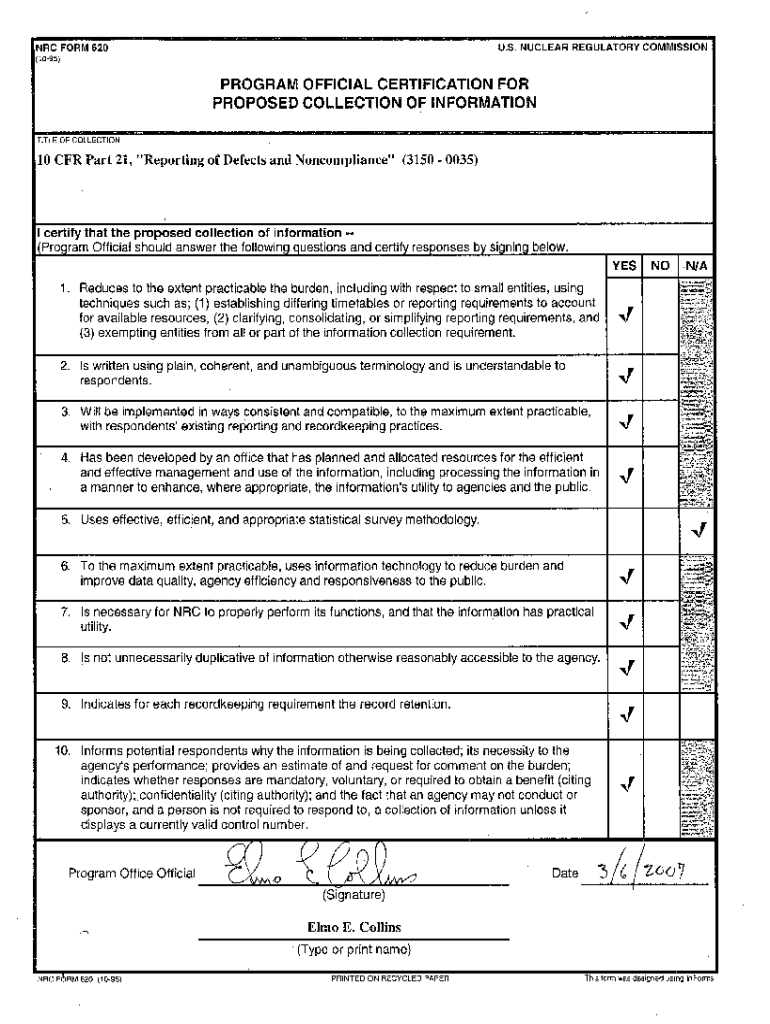 Fillable Online OMB-3150-0035, NRC Form 620, 10 CFR Part 21, Reporting ...