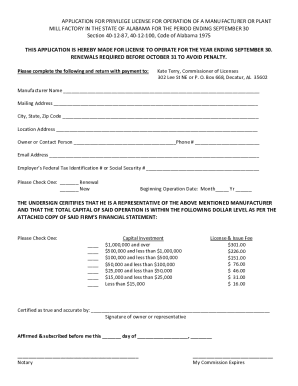 Fillable Online application for privilege license for operation of a ...