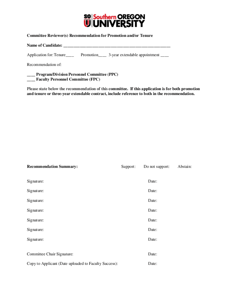 Fillable Online Promotion and Tenure Reviewer Recommendation Form Fax Email Print - pdfFiller